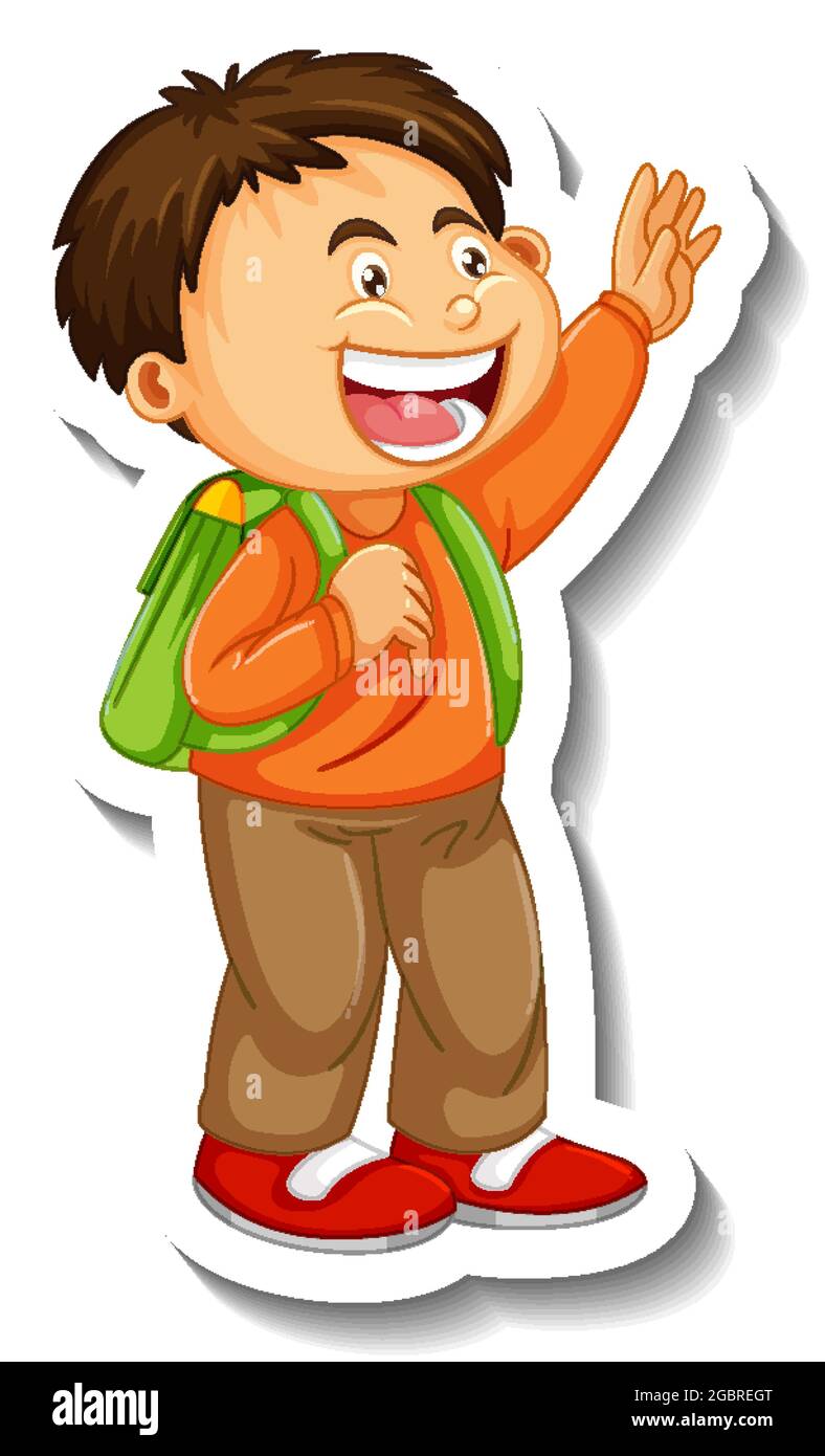 Sticker template with a happy boy in standing position isolated ...