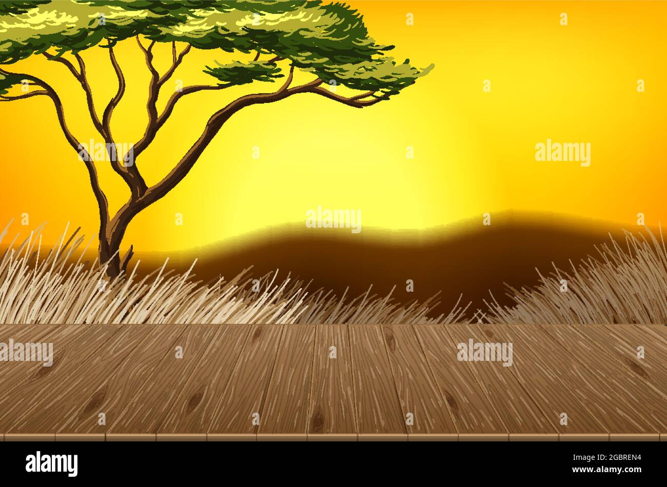 Empty savannah forest landscape scene with blur background illustration ...