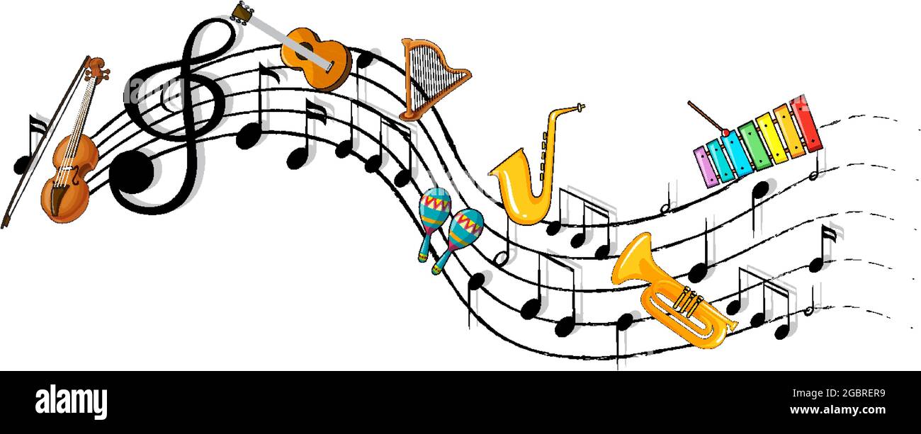 Musical melody symbols with many doodle kids cartoon character ...
