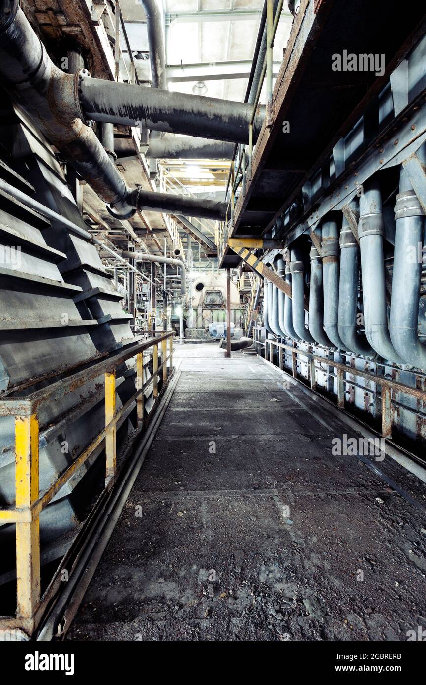 Pipes in a Boiler Room in an abandoned Coal Industry Complex urban ...