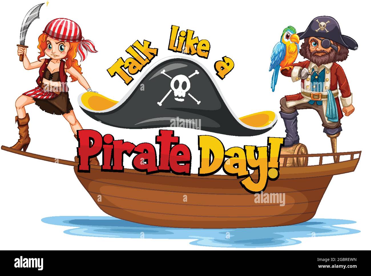 Talk like a pirate day font with pirates on the ship illustration Stock ...