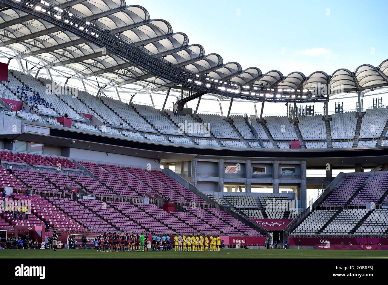 KASHIMA, JAPAN - AUGUST 5: The teams of the United States and Australia ...