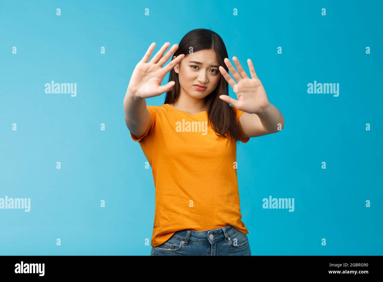 Asian moody displeased silly timid girl asking turn off light not ...