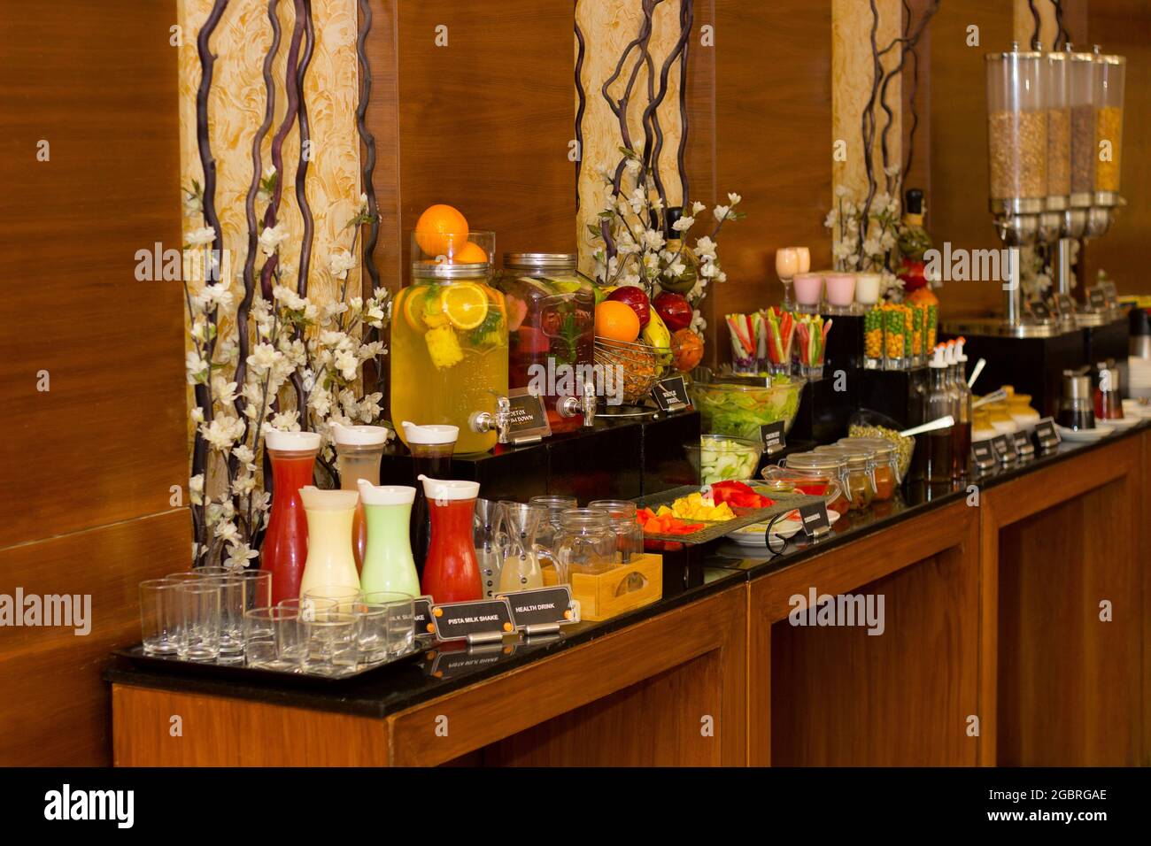 Wooden food counter in restaurant Stock Photo - Alamy