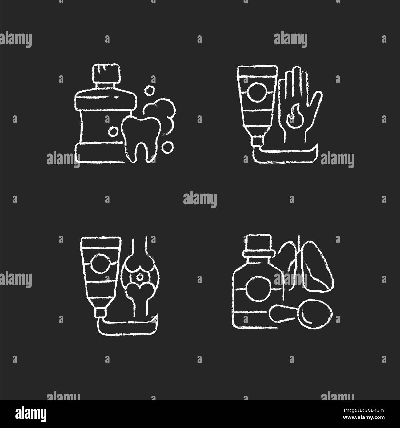 Medical treatment options chalk white icons set on dark background ...