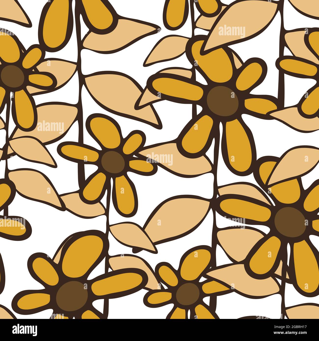 Seamless vector pattern with hand drawn flowers on white background ...