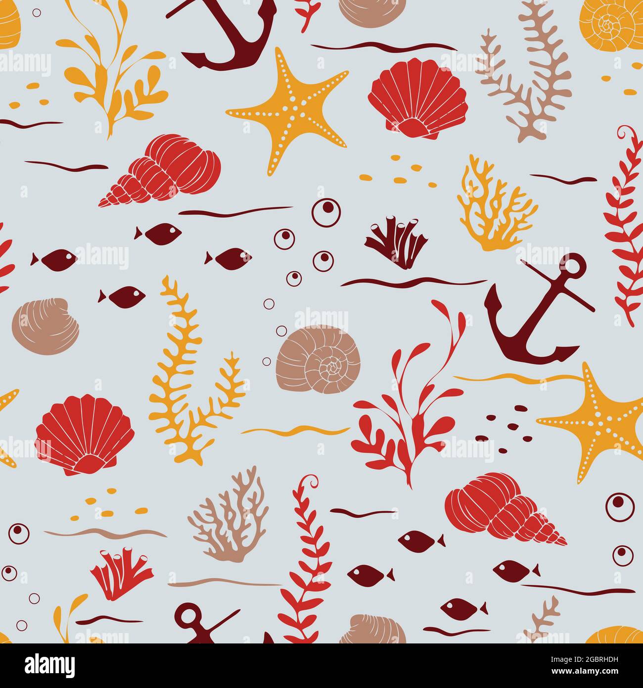 Seamless vector pattern with underwater seashells on cream white ...