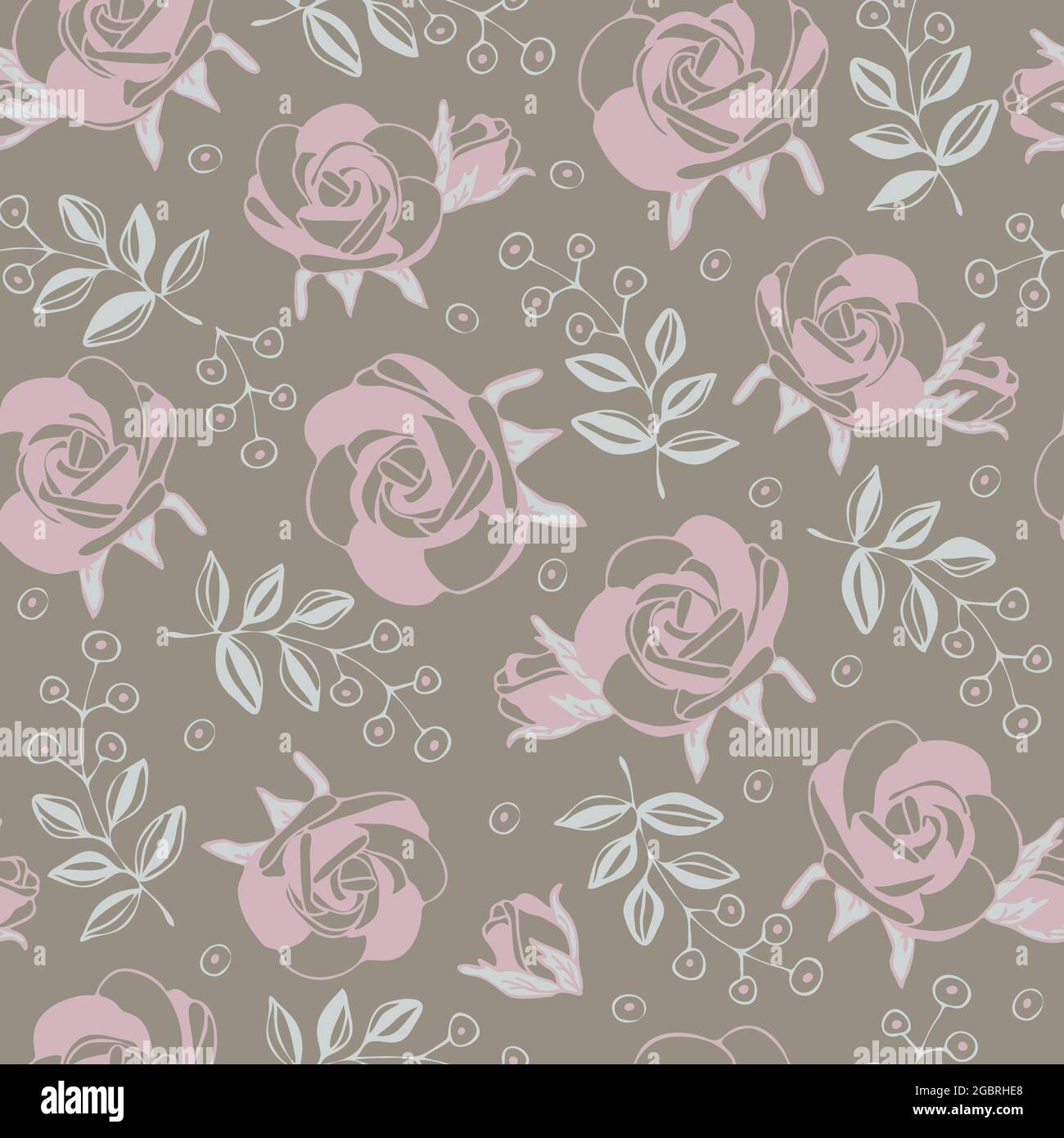 Seamless vector pattern with roses on grey background. Floral romantic ...