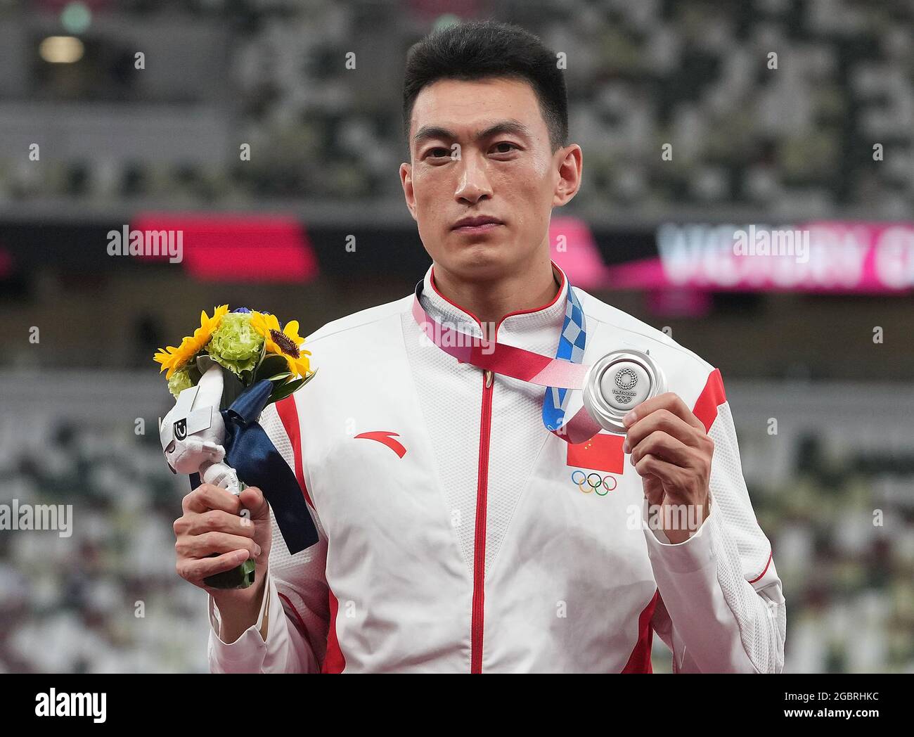 Tokyo, Japan. 5th Aug, 2021. Silver medalist Zhu Yaming of China reacts ...