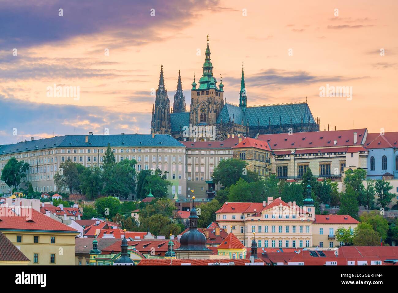 Famous iconic image of Prague city skyline with Prague Castle in Czech ...