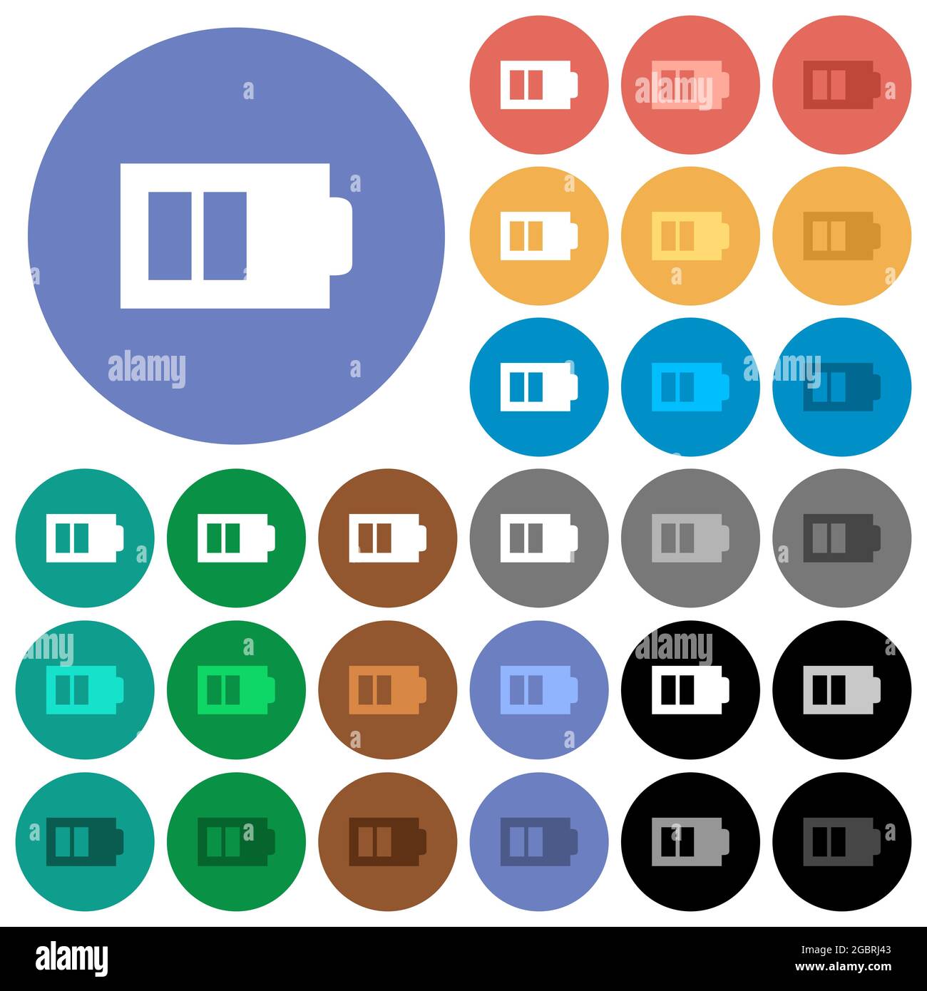 Half battery with two load units alternate multi colored flat icons on ...