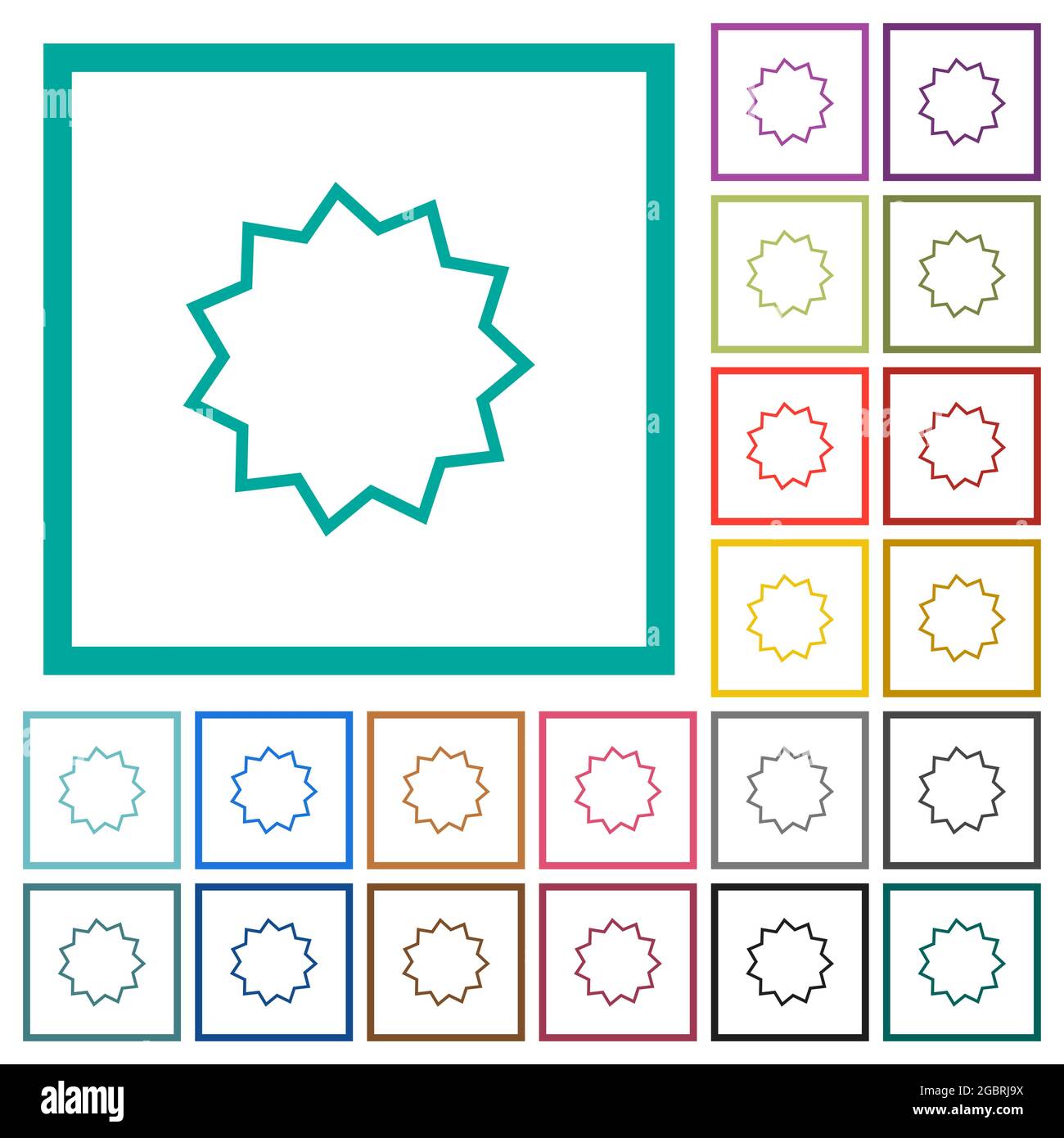 Certificate sticker outline flat color icons with quadrant frames on ...