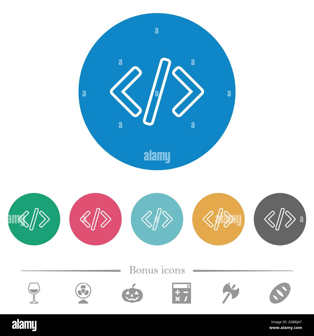 Script code flat white icons on round color backgrounds. 6 bonus icons included Stock Vector ...