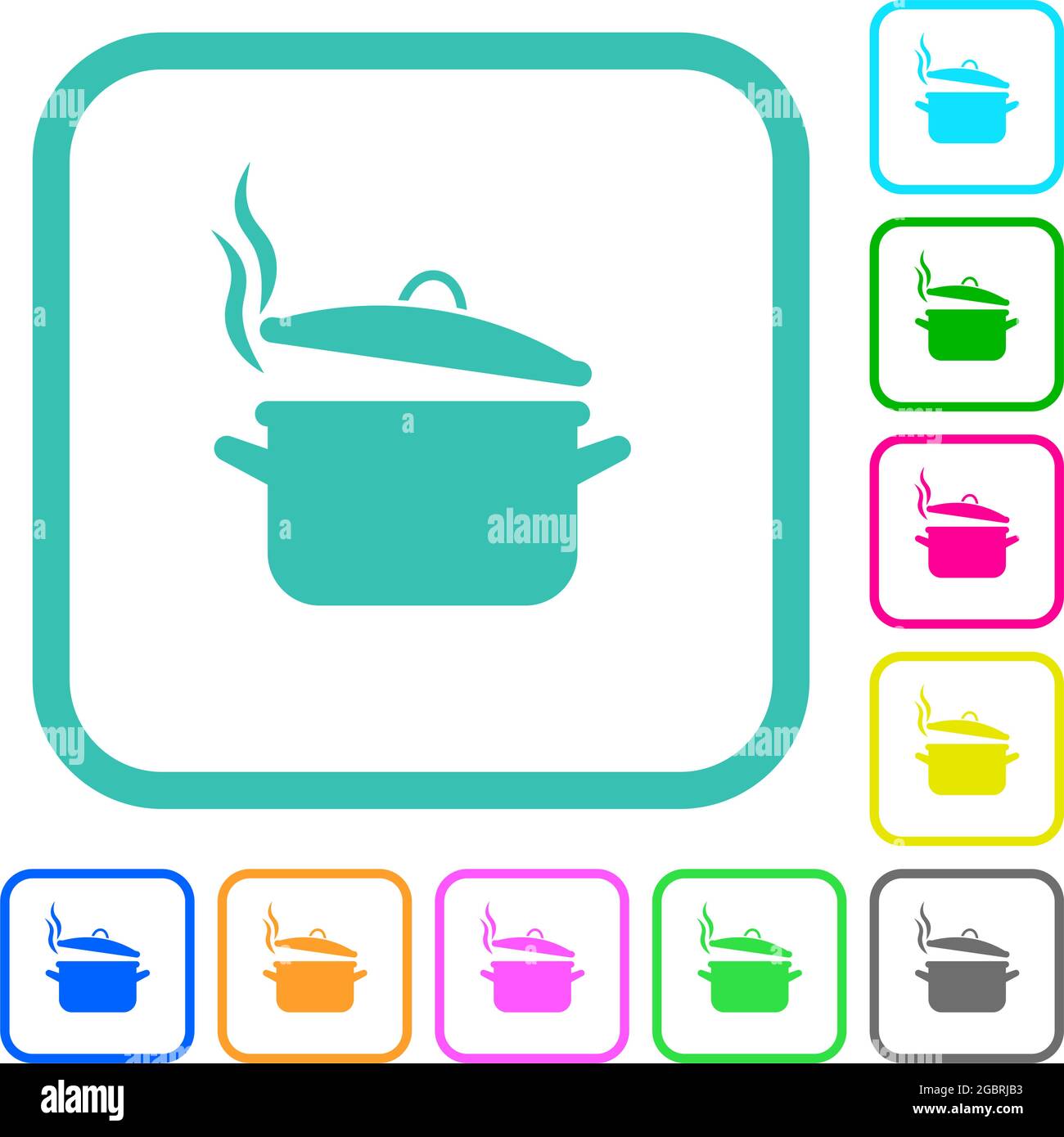 Steaming pot with lid vivid colored flat icons in curved borders on ...