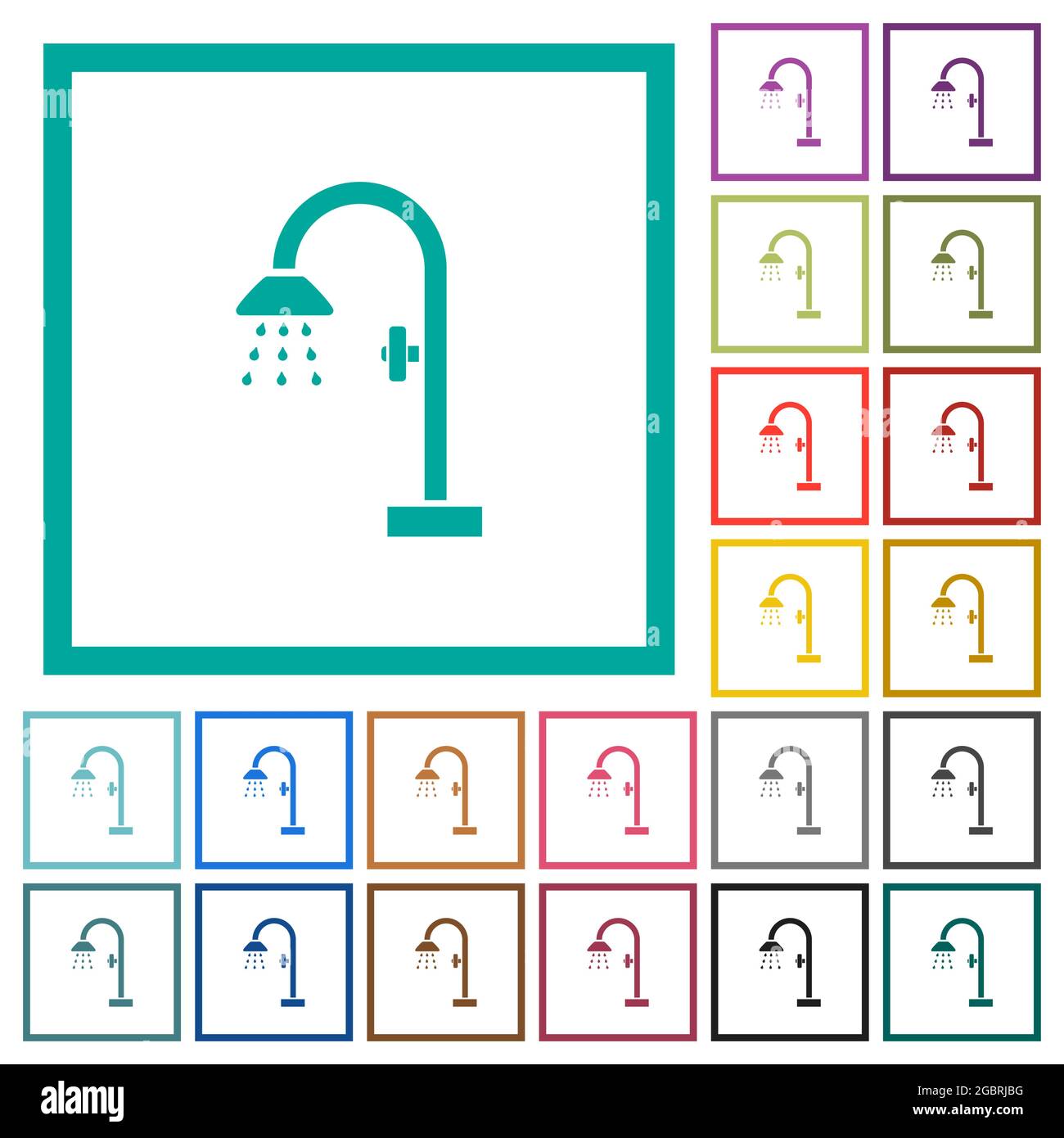 Shower flat color icons with quadrant frames on white background Stock ...