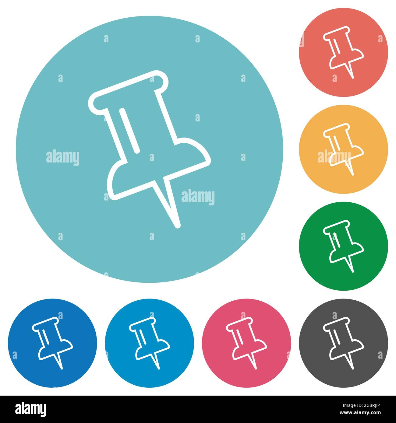 Push pin outline flat white icons on round color backgrounds Stock ...
