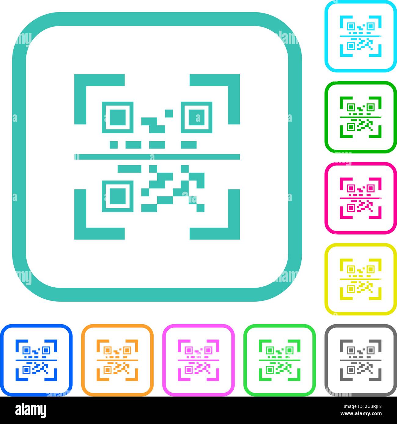 QR code scanning vivid colored flat icons in curved borders on white ...