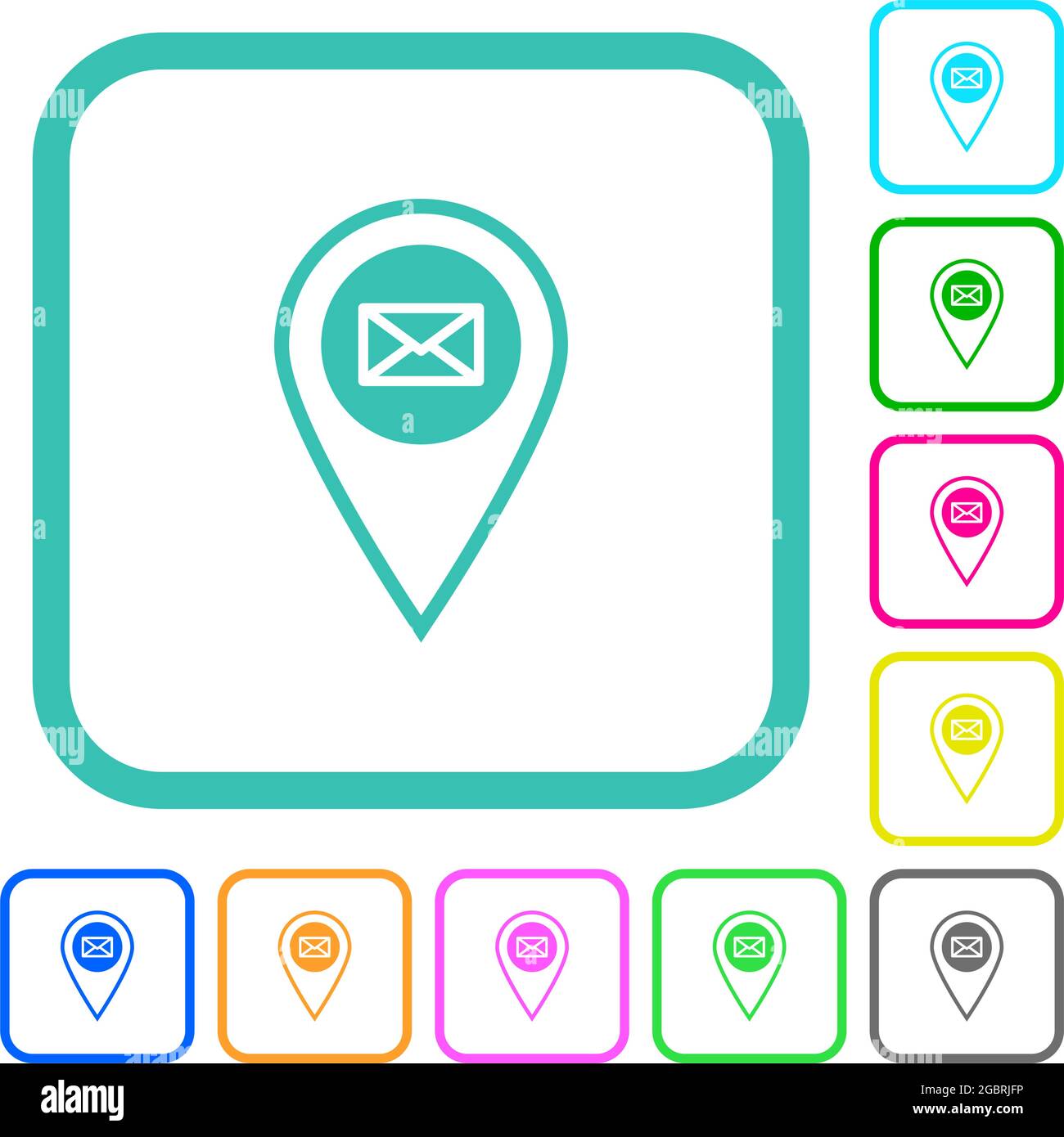 GPS location send mail vivid colored flat icons in curved borders on ...