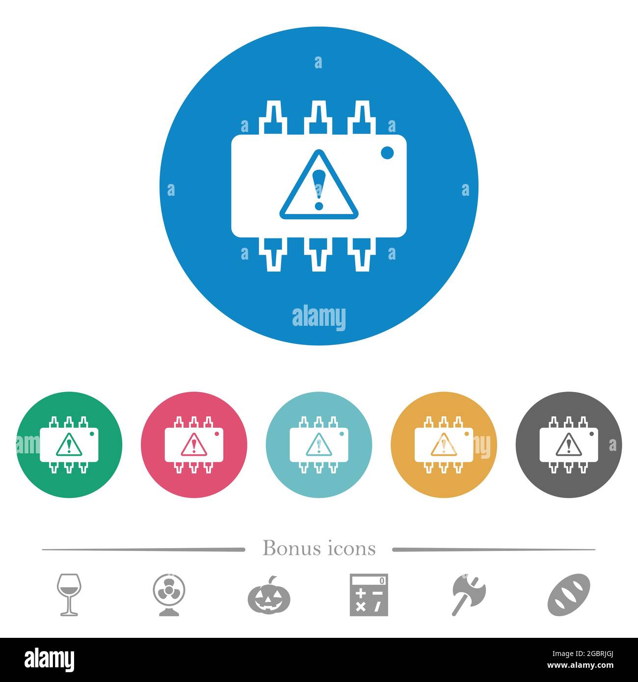 Hardware malfunction flat white icons on round color backgrounds. 6 ...