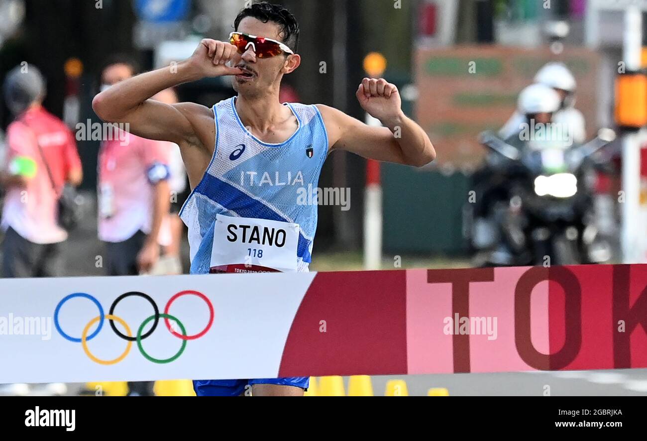 Sapporo, Japan. 5th Aug, 2021. Massimo Stano of Italy crosses the ...