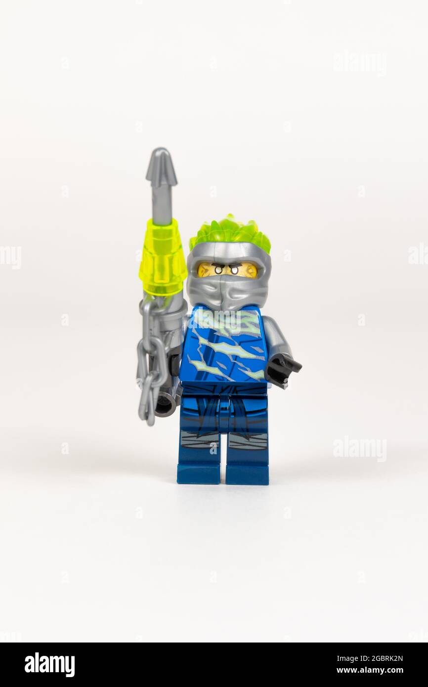 Yekaterinburg. Russia. 04.08.2021. Toy hero Jay in a blue kimono with a ...