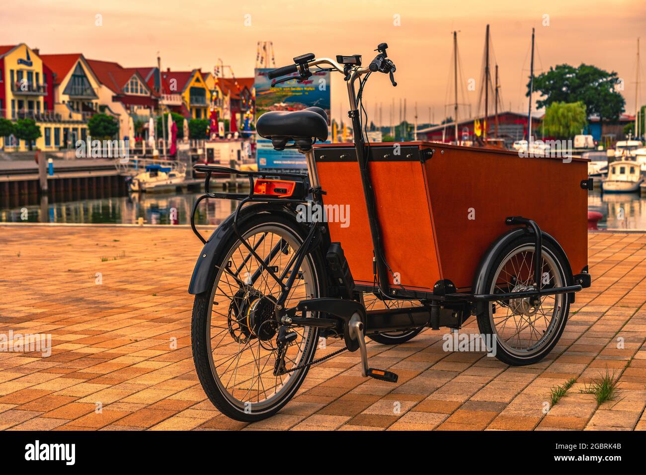 Closeup shot of a harbour barth in the Baltic sea in Germany at sunset ...