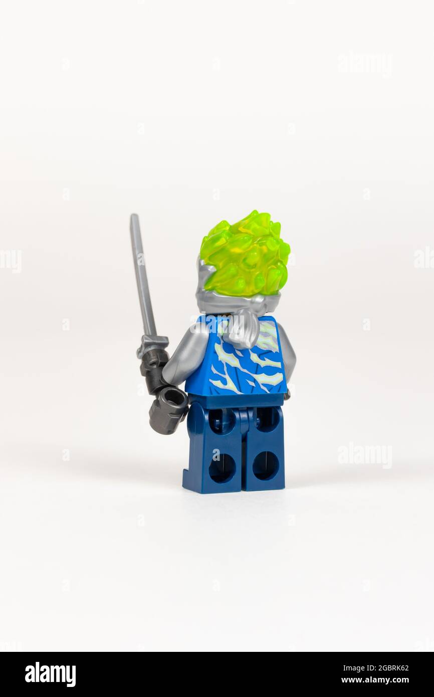 Yekaterinburg. Russia. 04.08.2021. Toy hero Jay in a blue kimono with a ...