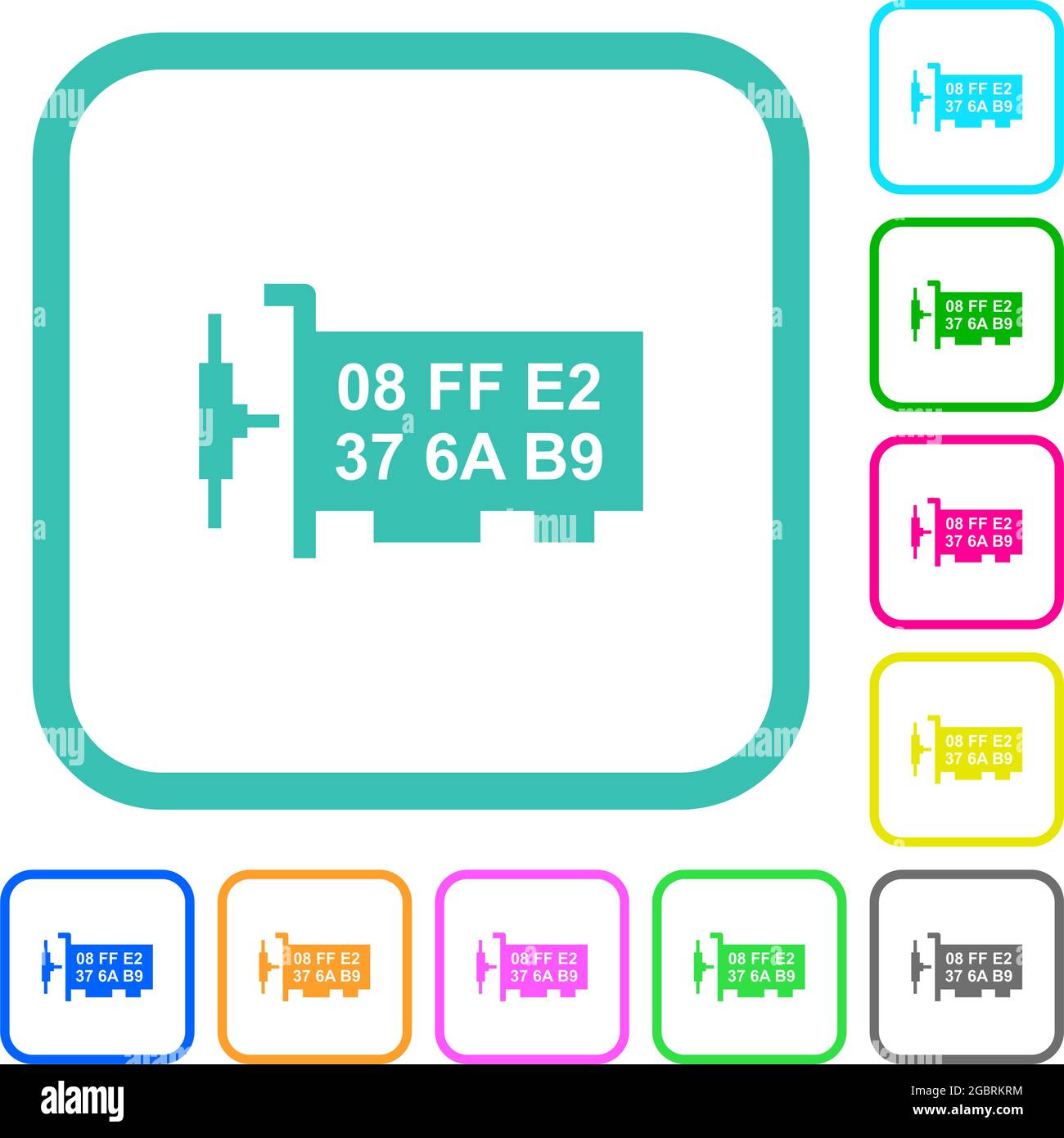 Network mac address vivid colored flat icons in curved borders on white ...