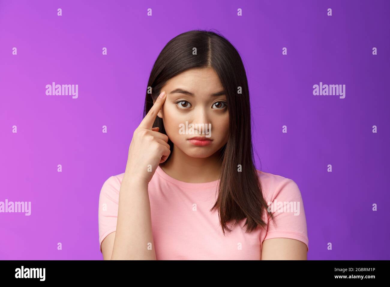 Shocked asian girl scold friend unacceptable behaviour, pointing finger ...