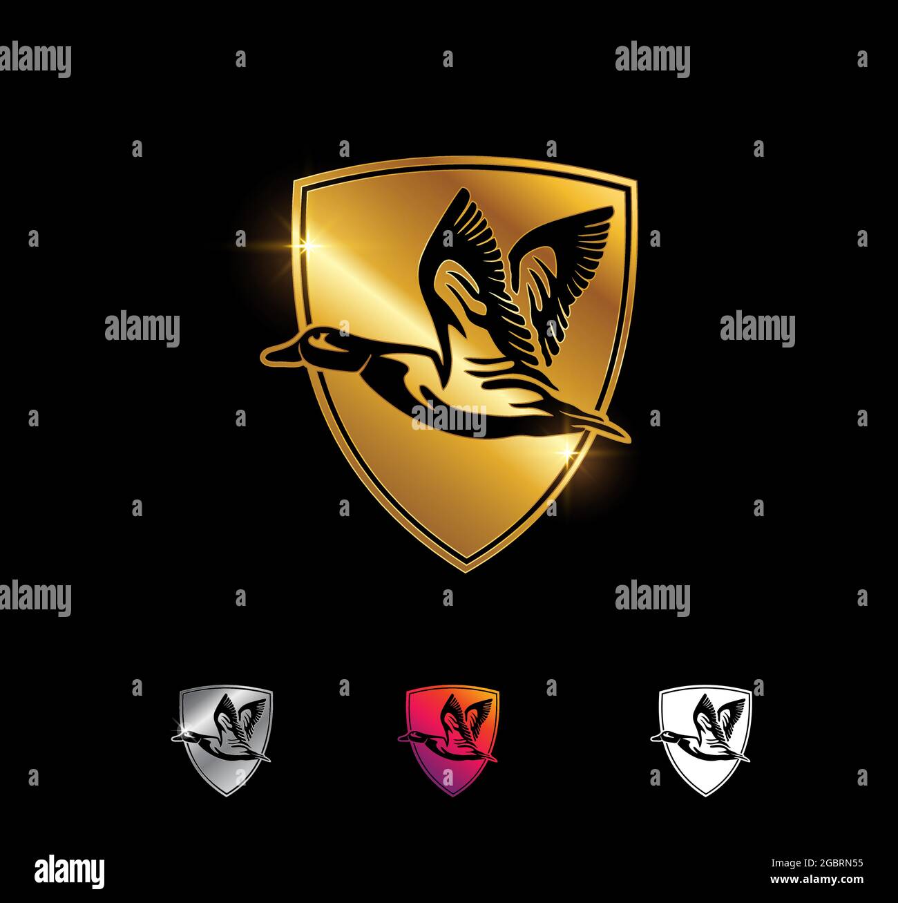 A Vector Illustration Set of Golden Duck and Shield Vector Sign Stock ...