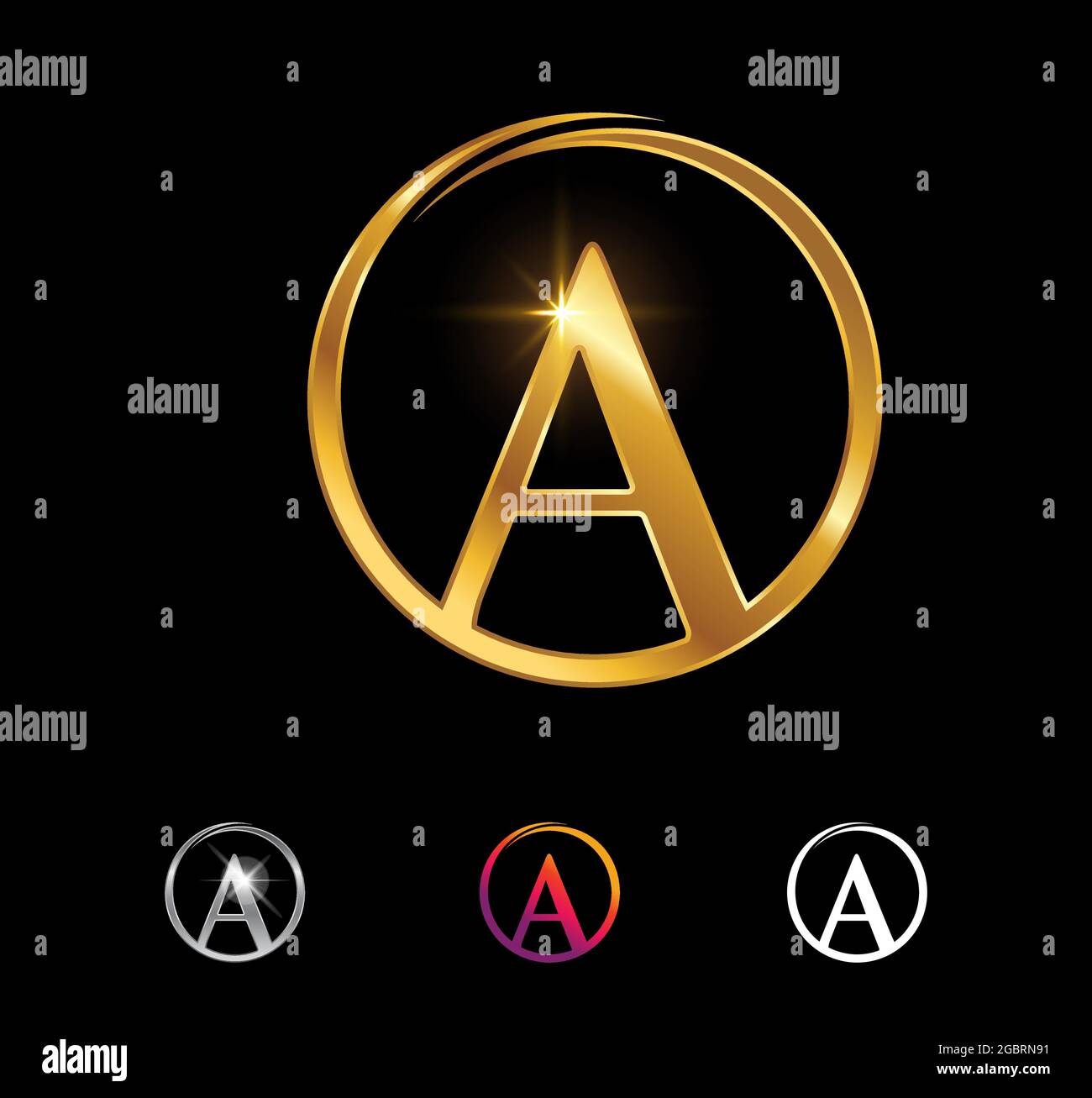 A Vector Illustration Vector Set of Golden Monogram Circle Initial ...