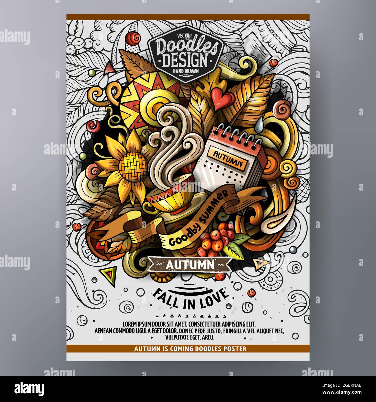 Cartoon vector doodle Autumn poster template Stock Vector Image & Art ...