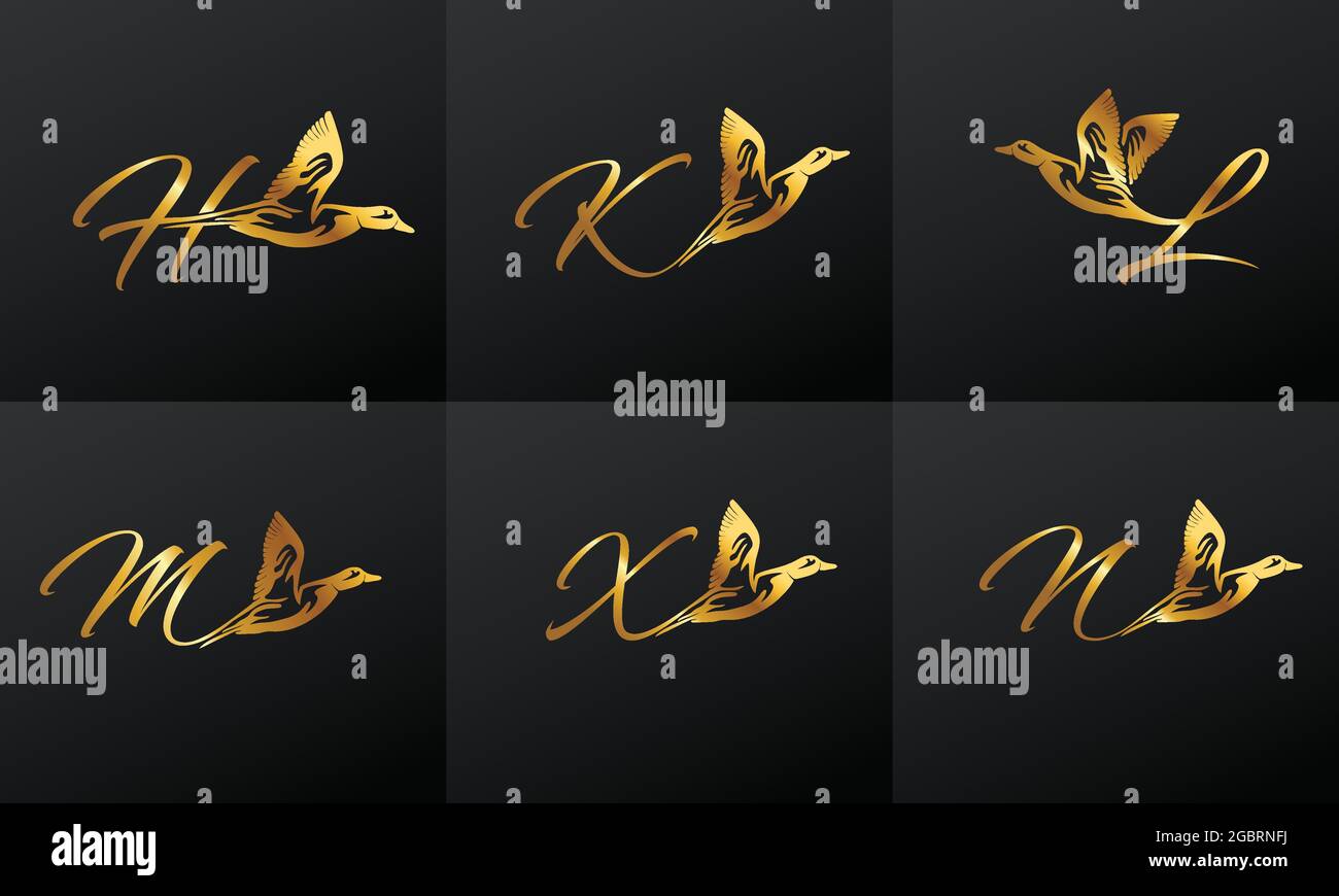 A vector Illustration set of Golden Duck Monogram Letters Sign Stock ...