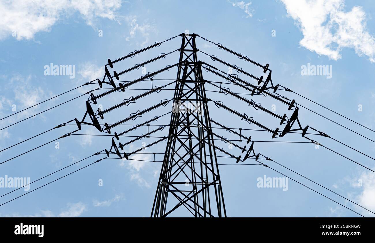 High Voltage Pylon With Wires Stock Photo - Alamy