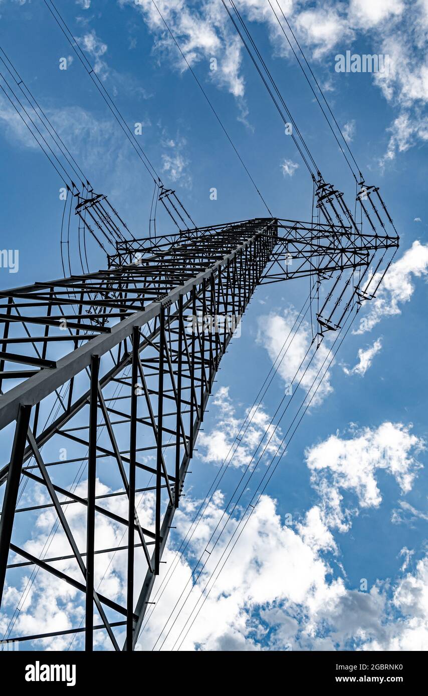 High Voltage Pylon With Wires Stock Photo - Alamy