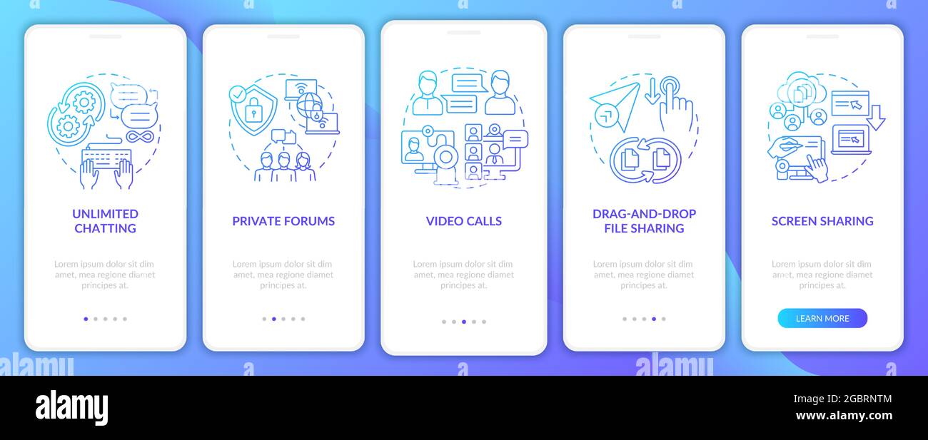 Business messaging blue gradient onboarding mobile app page screen ...