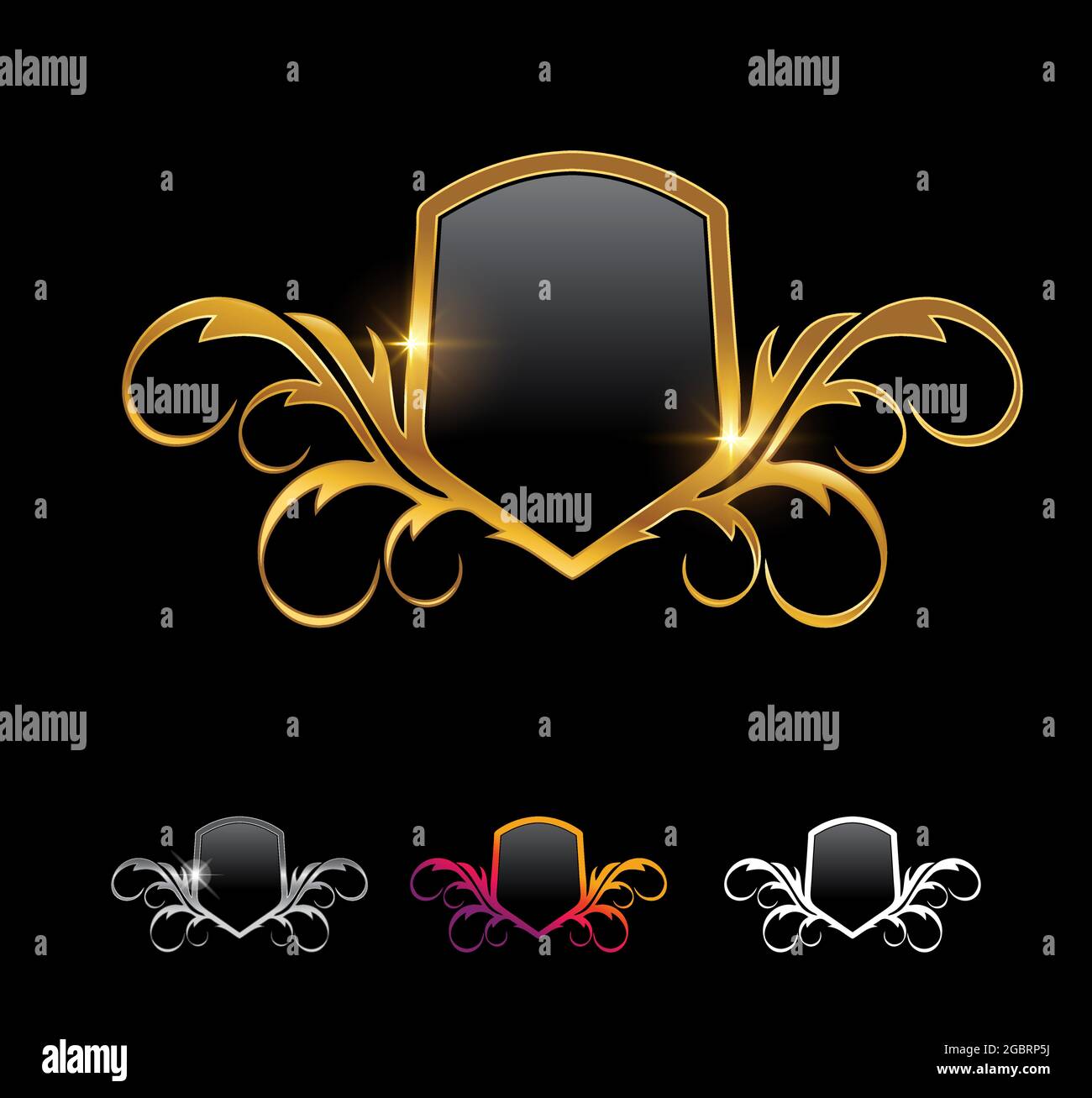 A Vector Illustration vector set of Golden Shield Frame Vector Sign ...