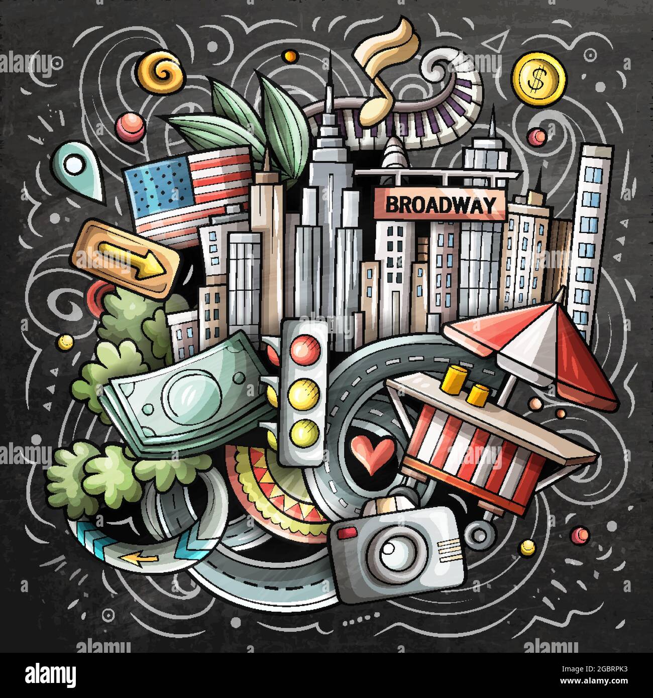 New York cartoon vector doodle chalkboard illustration Stock Vector ...