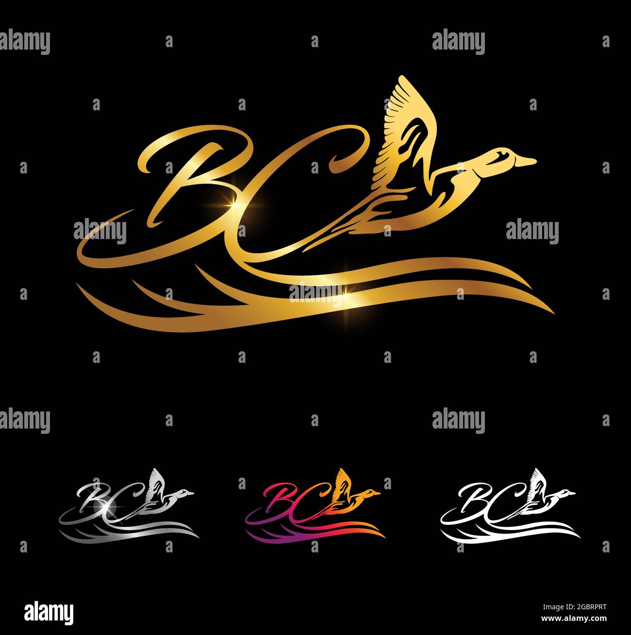 A vector Illustration set of Golden Monogram Duck Initial Letter BC ...