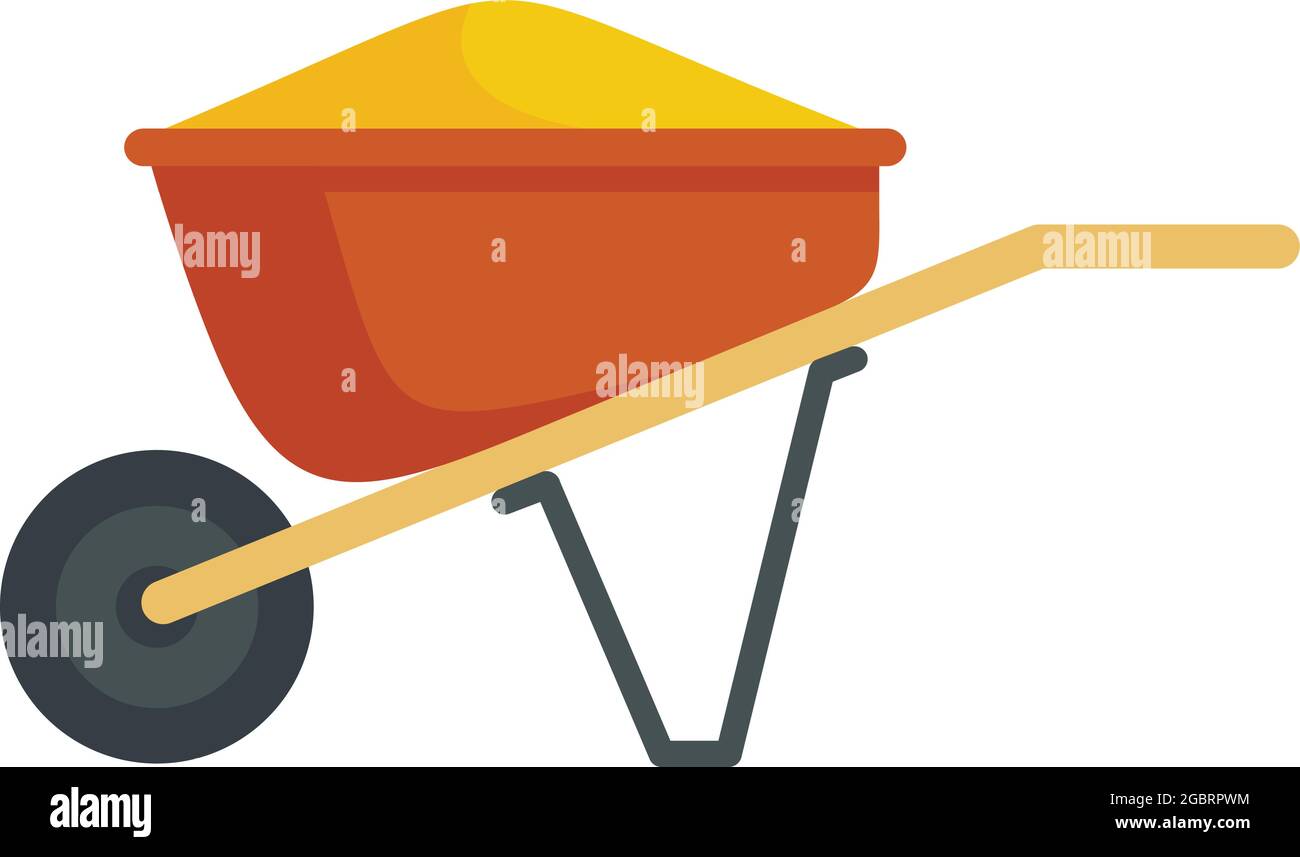 Construction wheelbarrow icon. Flat illustration of construction ...