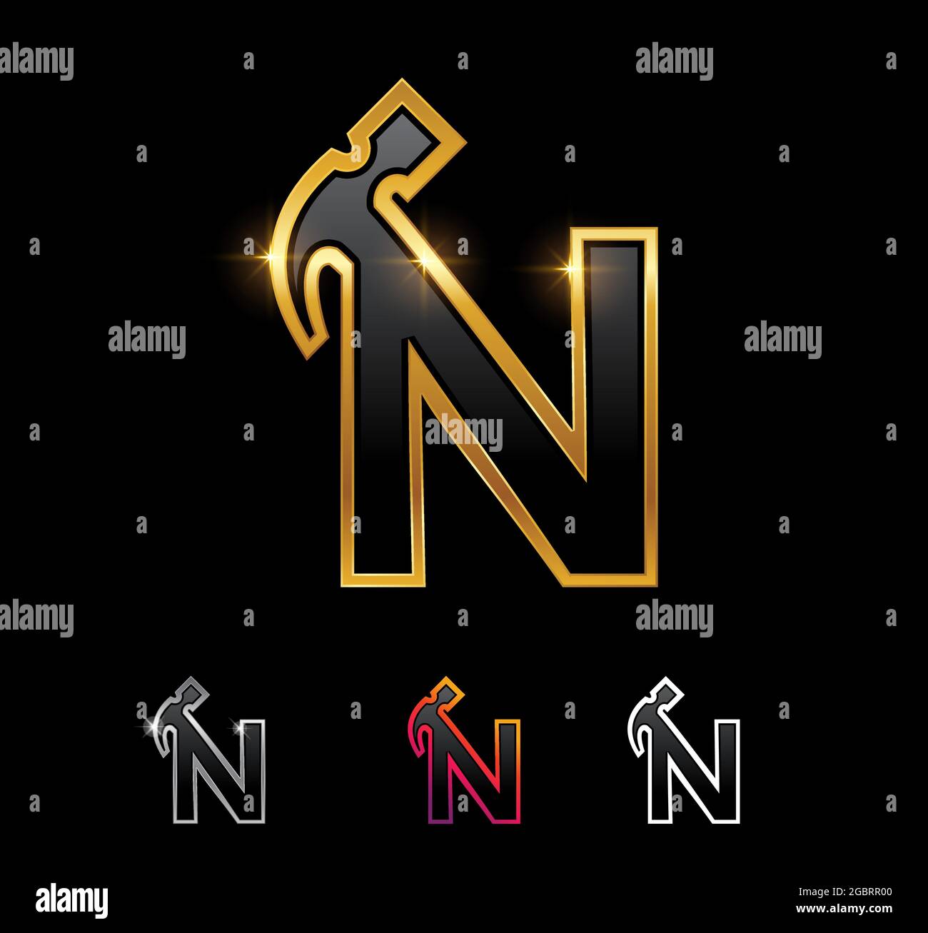 A Vector Illustration set of Golden Monogram Hammer Letter N Stock ...