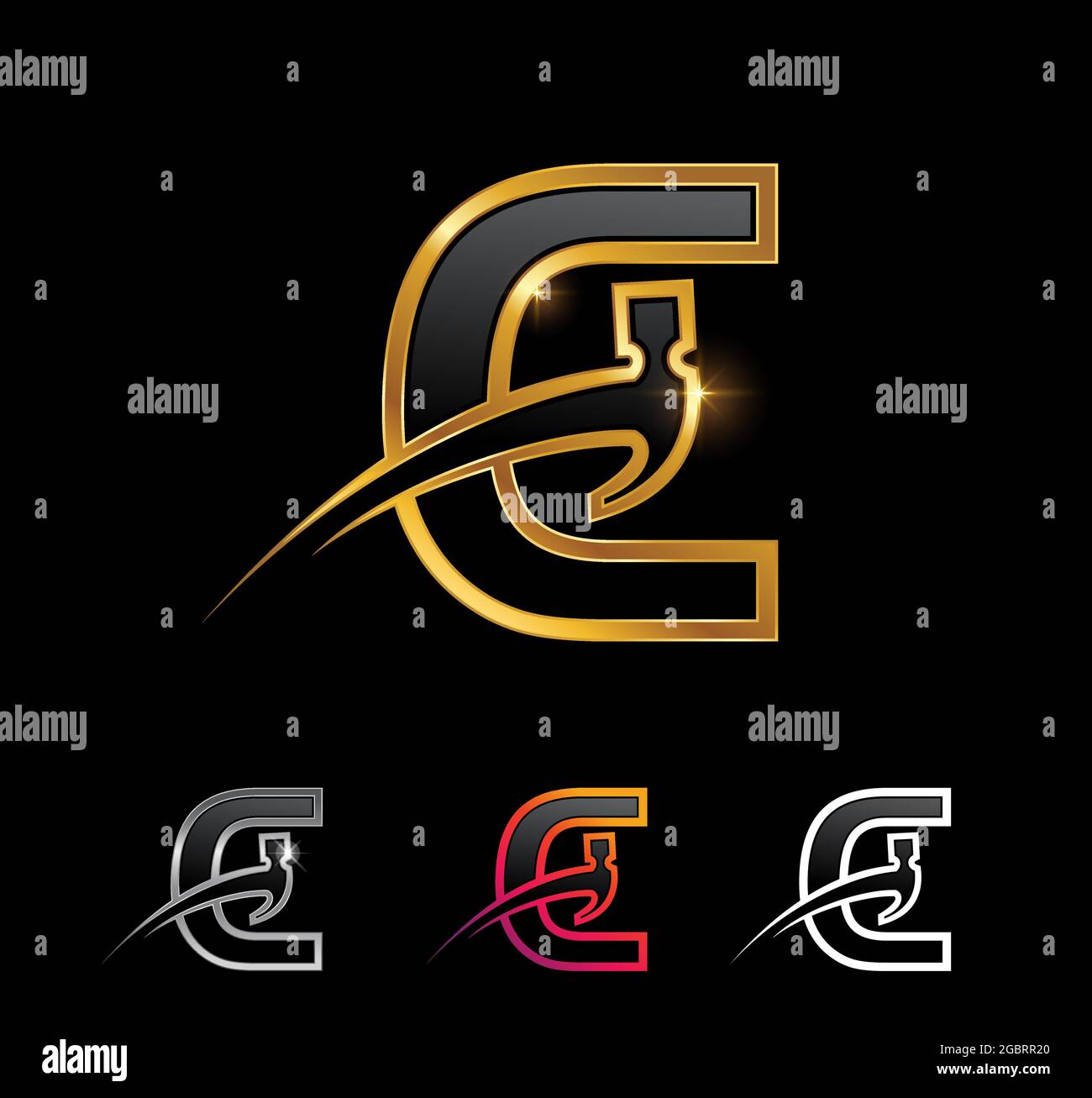 A vector Illustration set of Golden Monogram Hammer Letter C in black ...