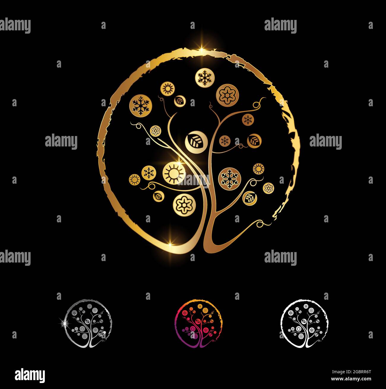 A Vector Illustration set of Golden Season Symbols Tree Sign Stock ...