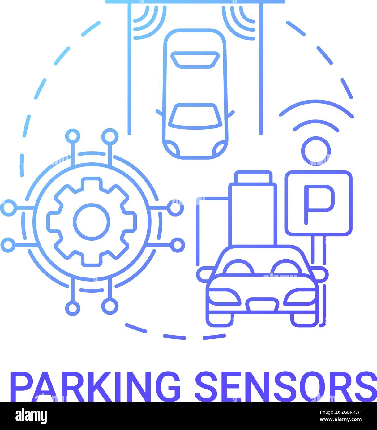 Parking sensors gradient blue concept icon. Radar system for vehicle ...
