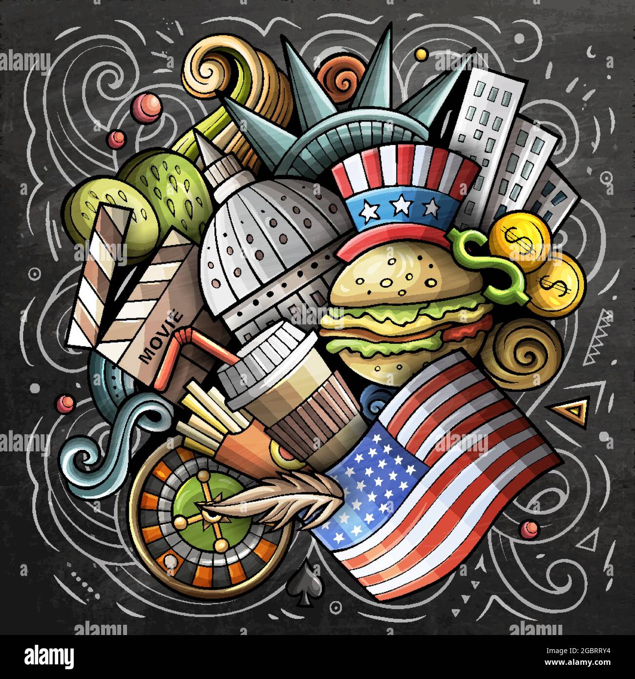 USA cartoon vector doodle chalkboard illustration Stock Vector Image ...