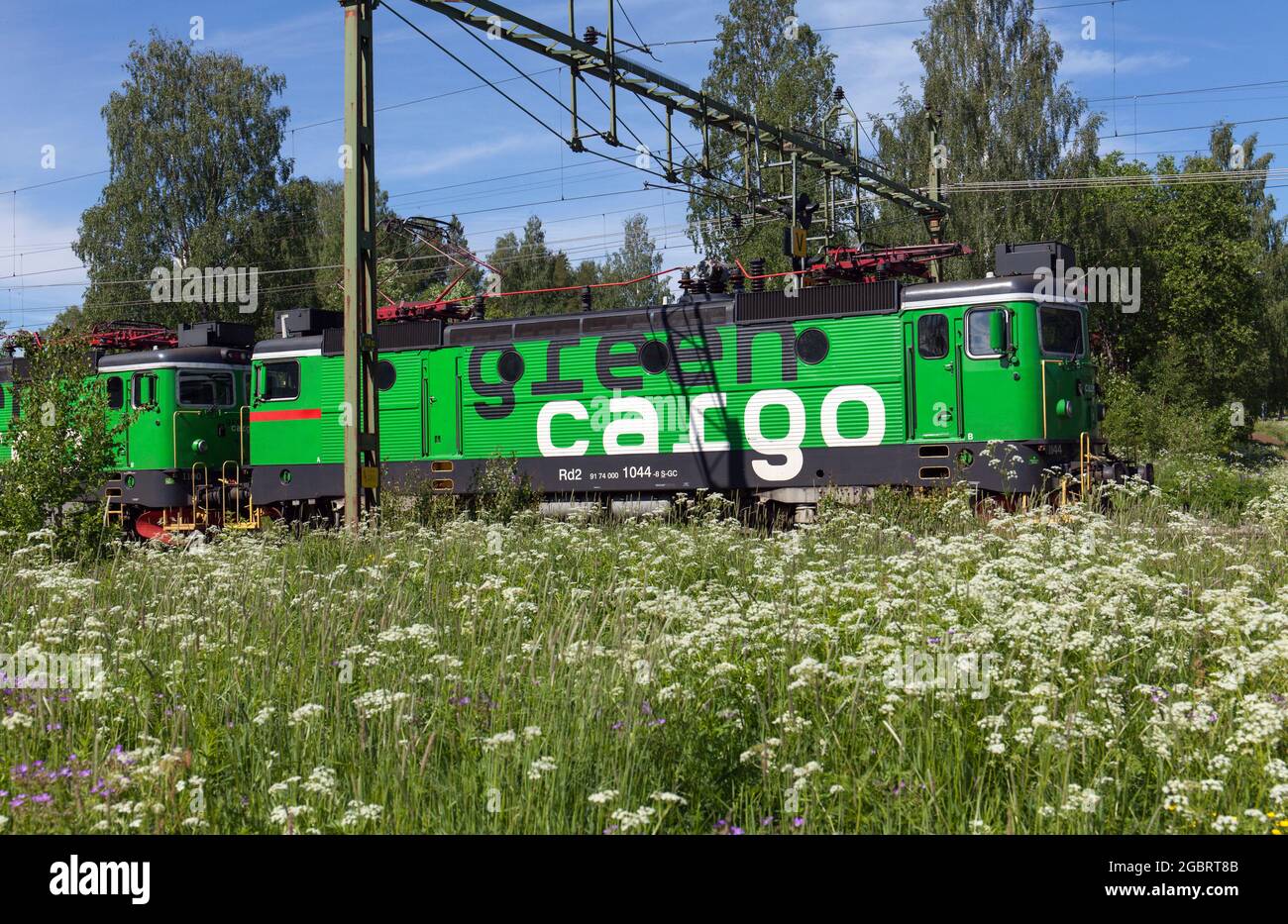 NORTH COUNTY, SWEDEN ON JUNE 17, 2021. Long-distance cargo train ...