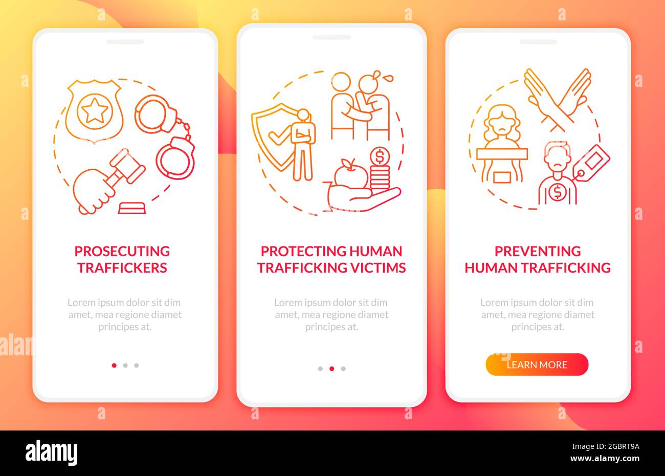 Anti-exploitation policy onboarding mobile app page screen. Ban slavery ...