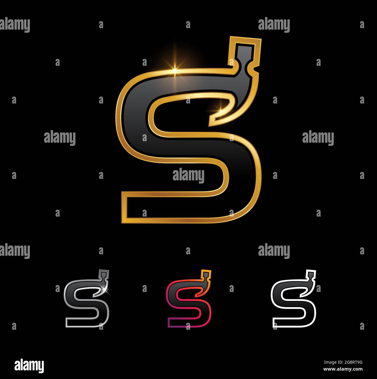 A vector illustration set of Golden Monogram Hammer Letter S Stock ...