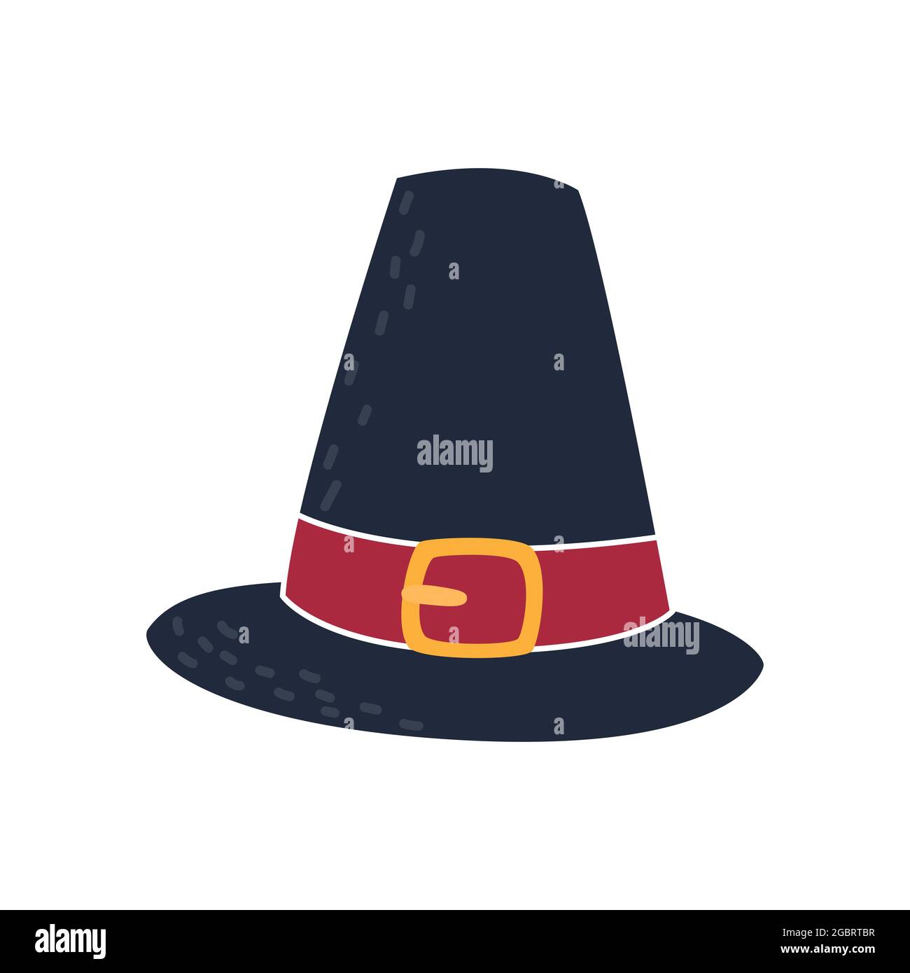 Traditional pilgrim headdress. Tall hat with belt and buckle. Cartoon ...