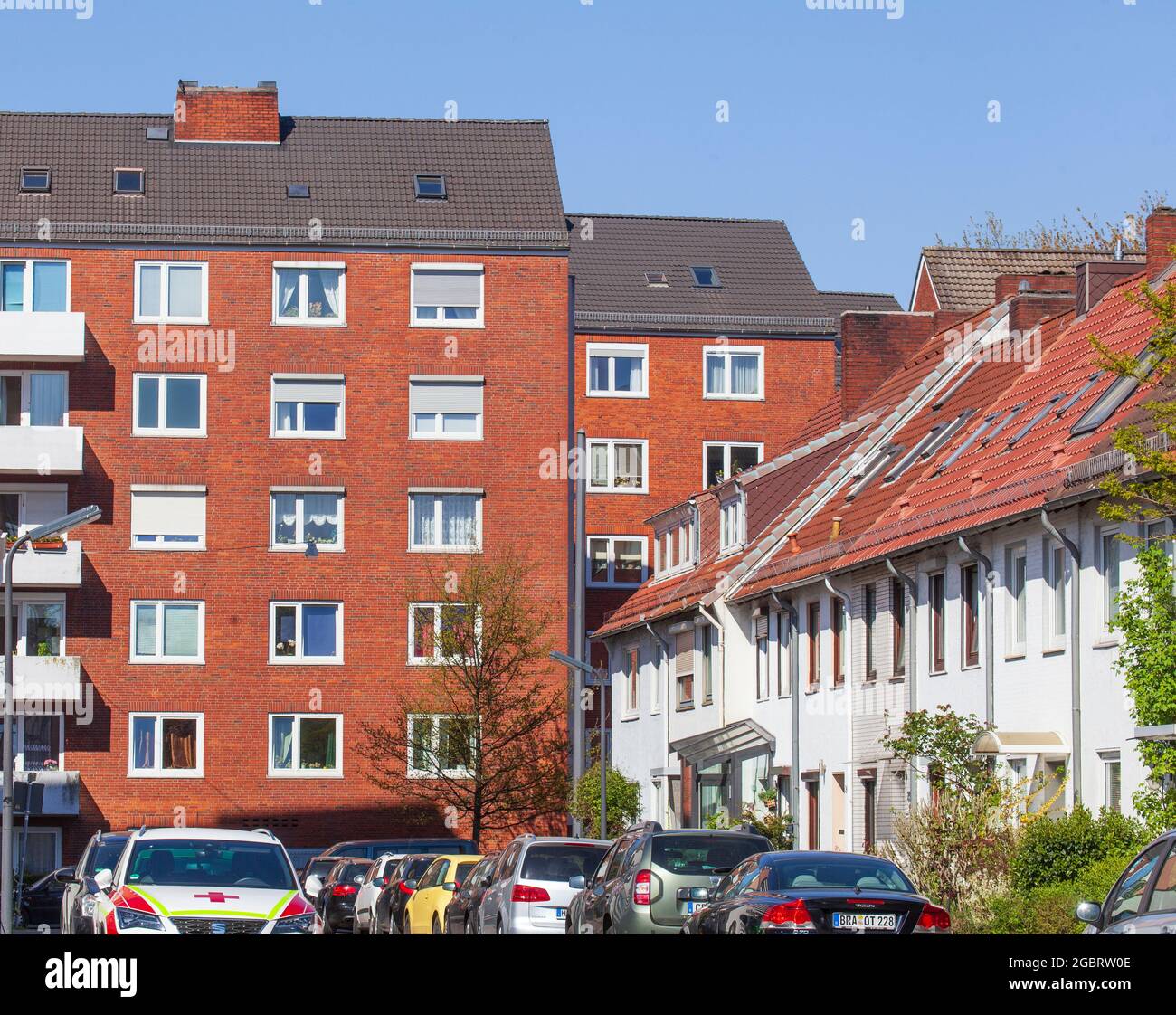 Modern monotonous residential buildings, Neustadt, Bremen, Germany ...
